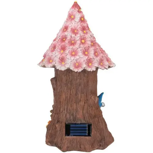 NORTHLIGHT 14" Solar Lighted Bless Our Home Gnome Tree House Outdoor Garden Statue