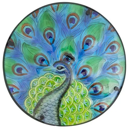 NORTHLIGHT 19" And Green Peacock Glass Patio Side Table