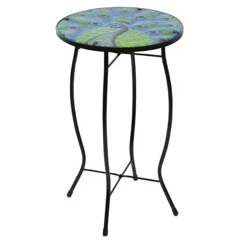 NORTHLIGHT 19" And Green Peacock Glass Patio Side Table