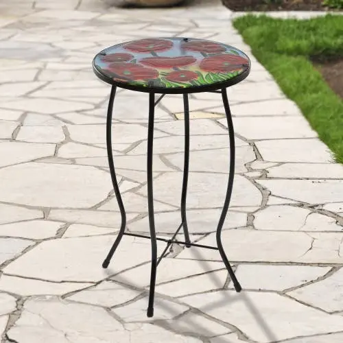 NORTHLIGHT 19" Floral Poppies Glass Patio Side Table