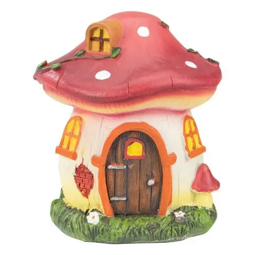 NORTHLIGHT 6.25" Mushroom House Outdoor Garden Statue - Red