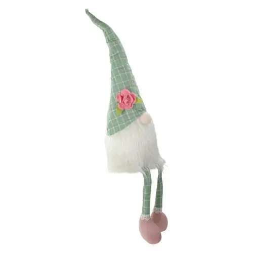 NORTHLIGHT Spring Floral Plaid Gnome Figure With Dangling Legs28" And White