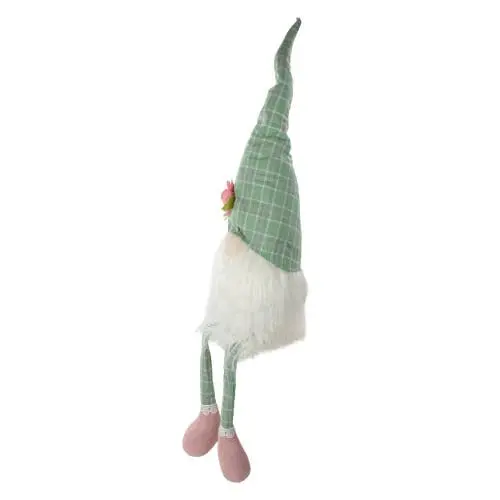 NORTHLIGHT Spring Floral Plaid Gnome Figure With Dangling Legs28" And White