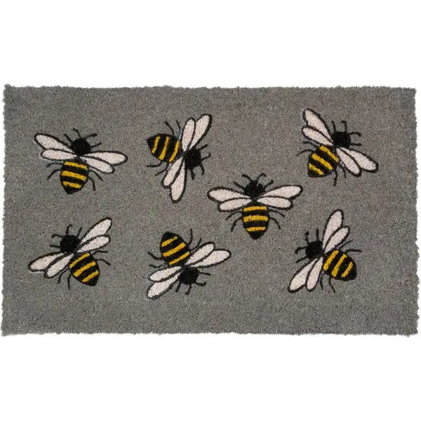 NORTHLIGHT Natural Coir Outdoor Rectangular Bumble Bee Doormat 18" X 30 - Gray