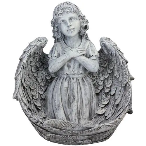 NORTHLIGHT Angel Child Wrapped In Wings Outdoor Garden Statue16 - Gray