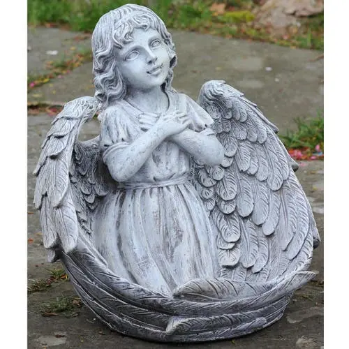 NORTHLIGHT Angel Child Wrapped In Wings Outdoor Garden Statue16
