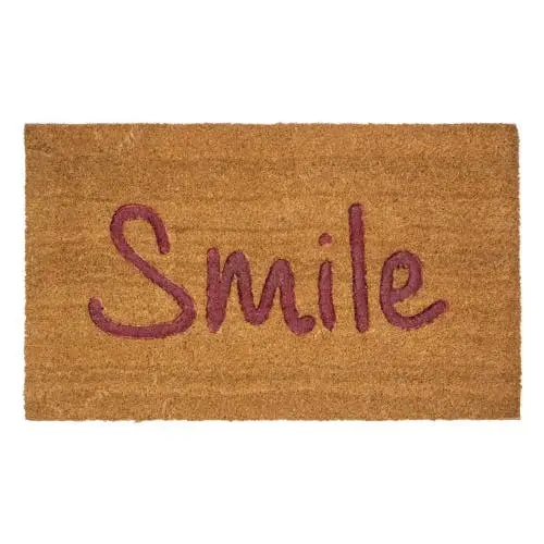 NORTHLIGHT Natural Coir "smile" Outdoor Rectangular Doormat 18" X 30 - Brown