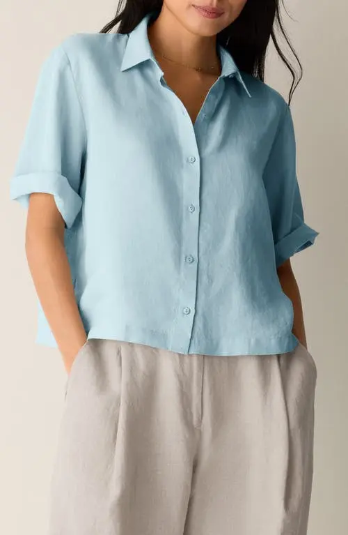 Eileen Fisher Organic Linen Button-up Shirt With Elbow Sleeves - Breeze