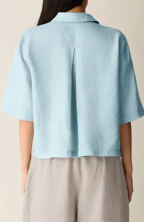 Eileen Fisher Organic Linen Button-up Shirt With Elbow Sleeves - Breeze