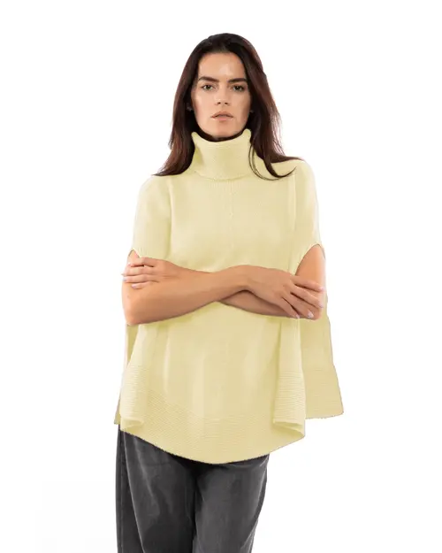 MONTICELLI CASHMERE Cashmere Turtleneck Poncho - Butter Yellow