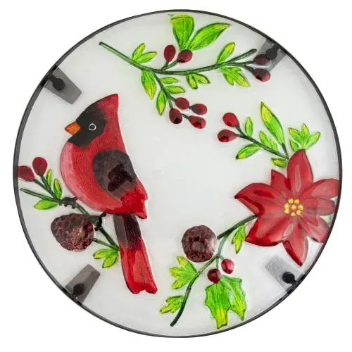 NORTHLIGHT 19" Cardinal And Pine Cone Glass Patio Side Table