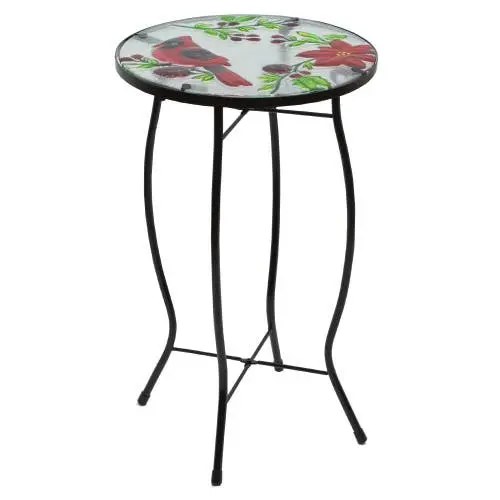 NORTHLIGHT 19" Cardinal And Pine Cone Glass Patio Side Table
