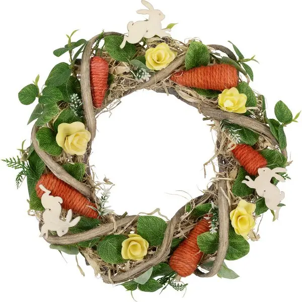 NORTHLIGHT Bunnies And Carrots Small Artificial Easter Twig Wreath12 - Green