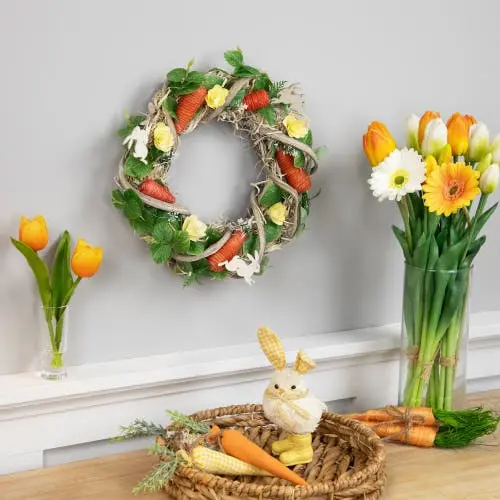NORTHLIGHT Bunnies And Carrots Small Artificial Easter Twig Wreath12
