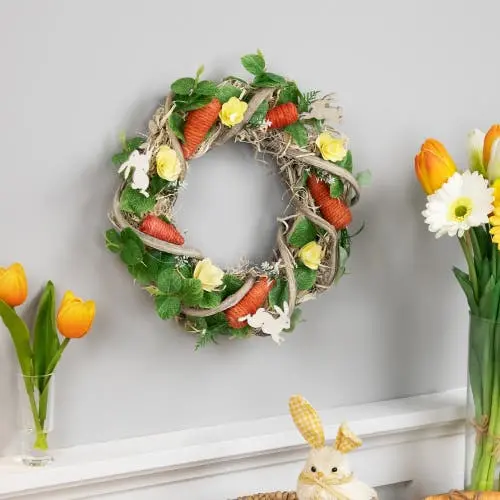 NORTHLIGHT Bunnies And Carrots Small Artificial Easter Twig Wreath12