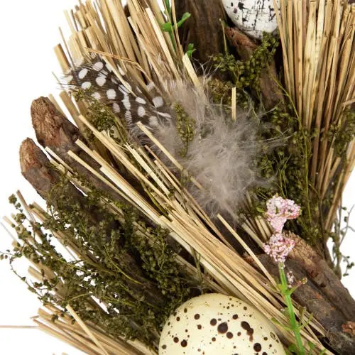 NORTHLIGHT Speckled Eggs And Feathers Artificial Small Earthy Easter Wreath14