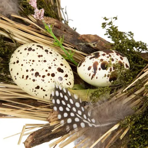 NORTHLIGHT Speckled Eggs And Feathers Artificial Small Earthy Easter Wreath14