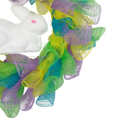 NORTHLIGHT Pastel Deco Mesh Ribbon Easter Bunny Wreath24