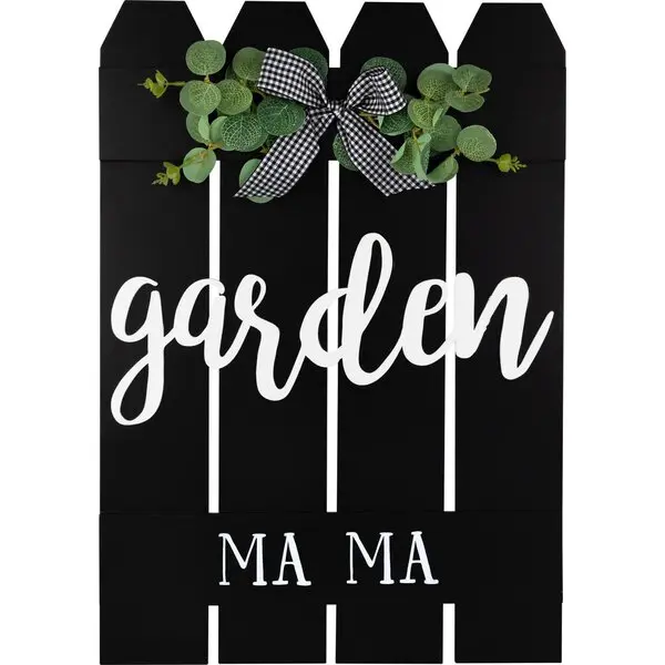 NORTHLIGHT Garden Ma Ma Picket Fence Wooden Wall Sign19.25 - Black