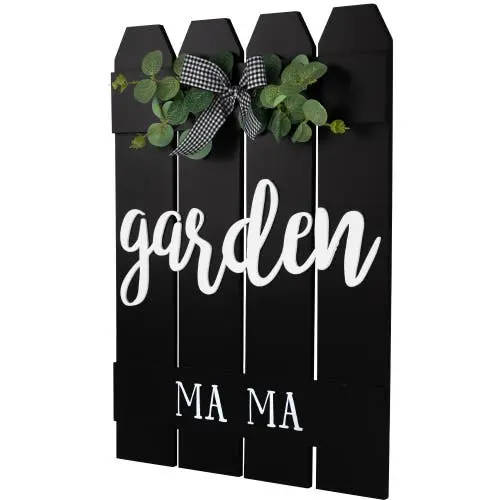 NORTHLIGHT Garden Ma Ma Picket Fence Wooden Wall Sign19.25