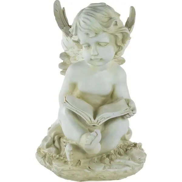 NORTHLIGHT 11.5" Cherub Angel With Book Outdoor Garden Statue - Ivory