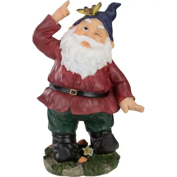 NORTHLIGHT 11.25" And Green Gnome With Butterfly Outdoor Garden Statue - Red