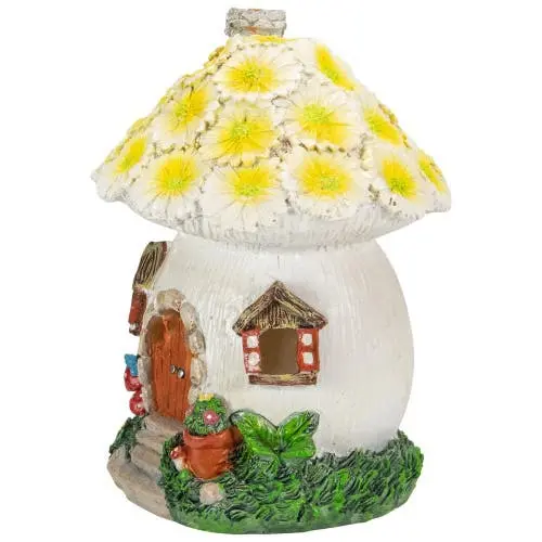 NORTHLIGHT 7.25" Solar Lighted Flower House Outdoor Garden Statue
