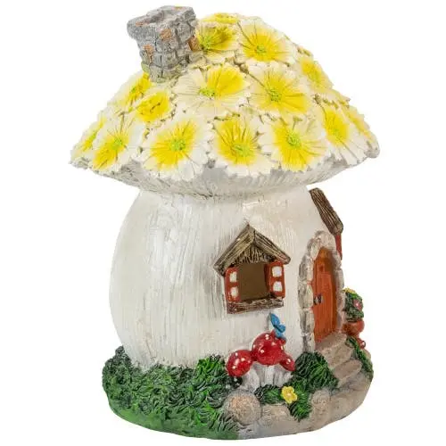 NORTHLIGHT 7.25" Solar Lighted Flower House Outdoor Garden Statue