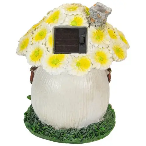 NORTHLIGHT 7.25" Solar Lighted Flower House Outdoor Garden Statue