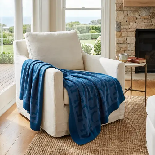 PRINCE OF SCOTS Merino Wool Fleece Throw - Blue Expletive