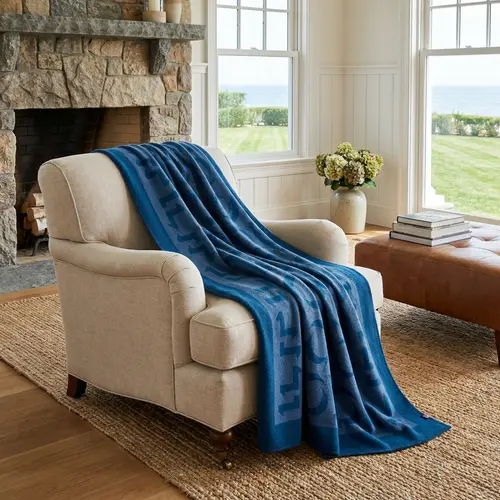 PRINCE OF SCOTS Merino Wool Fleece Throw - Blue Expletive