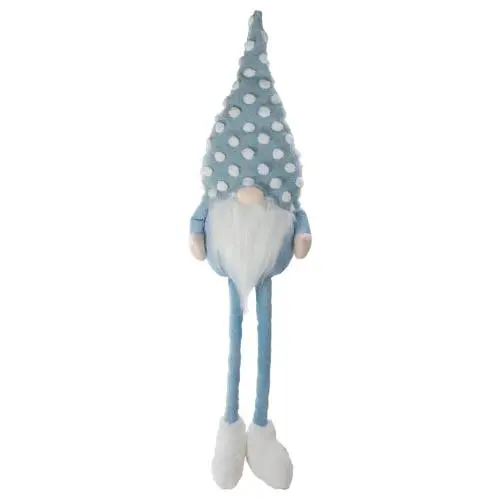 NORTHLIGHT Sitting Spring Gnome Figure With A Pointy Polka Dot Hat34" And White - Blue