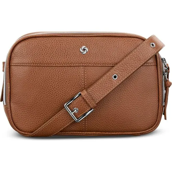 SAMSONITE Leather Crossbody Bag - Cognac