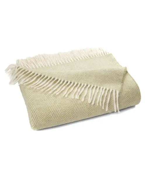 PRINCE OF SCOTS Southampton Home Merino Wool Herringbone Throw - Celery
