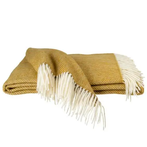 PRINCE OF SCOTS Southampton Home Merino Wool Herringbone Throw - Gold