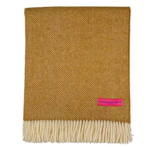 PRINCE OF SCOTS Southampton Home Merino Wool Herringbone Throw - Gold