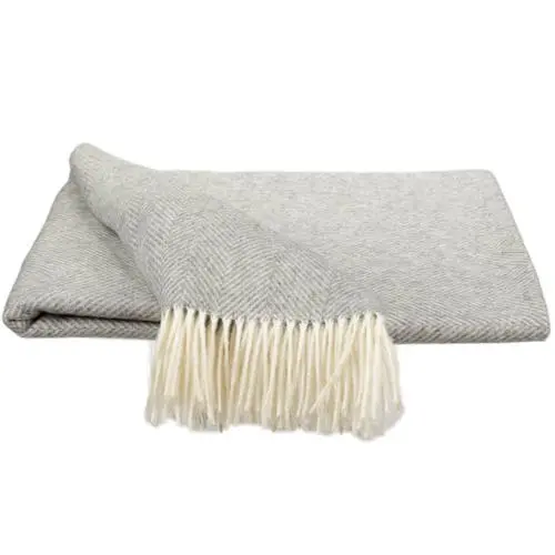 PRINCE OF SCOTS Southampton Home Merino Wool Herringbone Throw - Silver