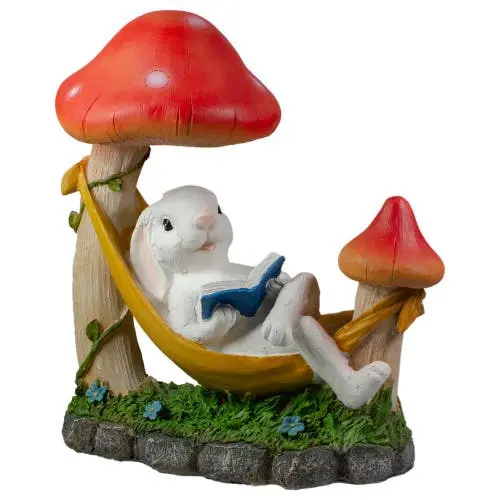 NORTHLIGHT 11.75" White Bunny In Hammock Outside Garden Statue