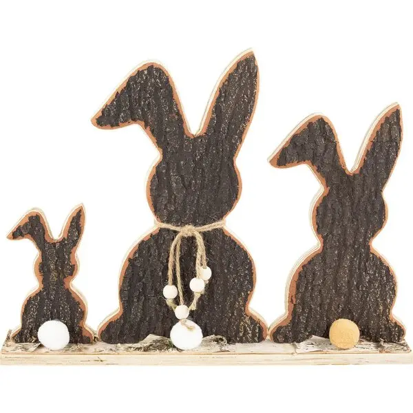 NORTHLIGHT Rabbit Trio Wooden Tree Bark Easter Decoration15.75 - Brown