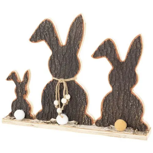 NORTHLIGHT Rabbit Trio Wooden Tree Bark Easter Decoration15.75