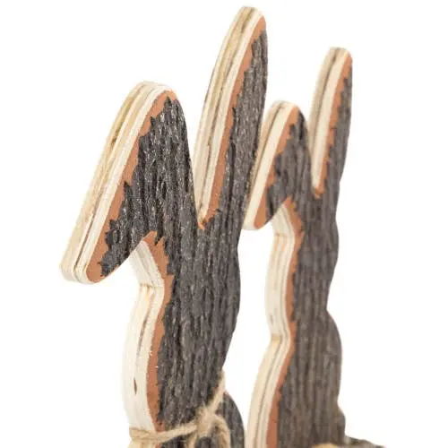 NORTHLIGHT Rabbit Trio Wooden Tree Bark Easter Decoration15.75