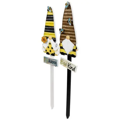 NORTHLIGHT Bee Gnomes Wooden Garden Stakes24"set Of 2