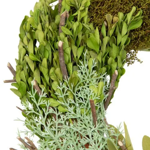 NORTHLIGHT Small Cedar Succulent And Day Grass Artificial Spring Wreath -14-inch