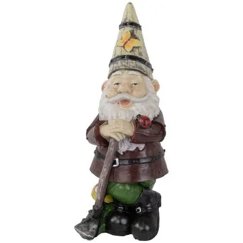 NORTHLIGHT Gnome With Butterfly And Ladybug Outdoor Garden Statue15.25 - Brown