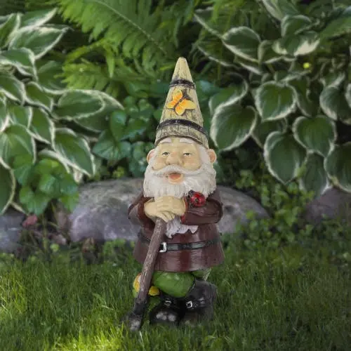 NORTHLIGHT Gnome With Butterfly And Ladybug Outdoor Garden Statue15.25