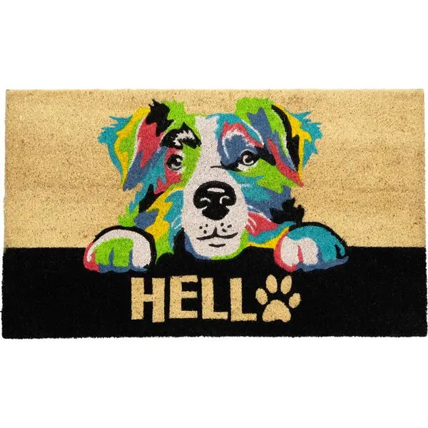NORTHLIGHT Ivory And Black "hello" Color Dog Outdoor Coir Doormat 18" X 30" - Multi