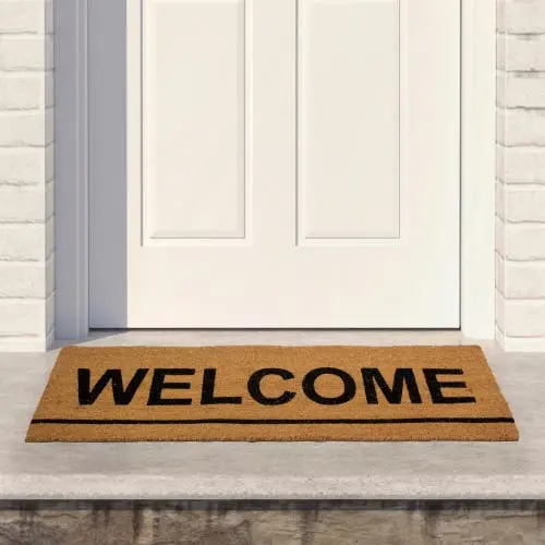 NORTHLIGHT Natural Coir Outdoor Rectangular "welcome" Doormat 16" X 48
