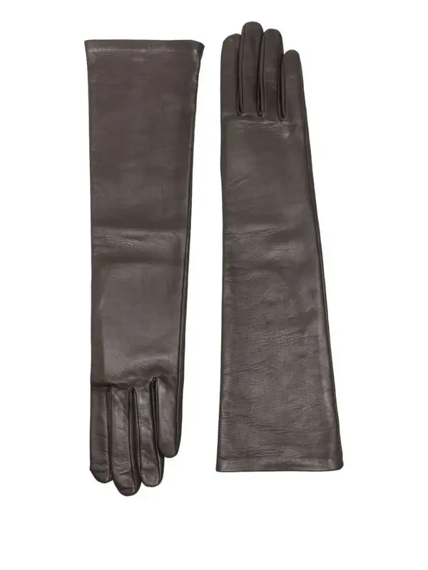 AGNELLE Opera Nappa Leather Silk Gloves - Brown