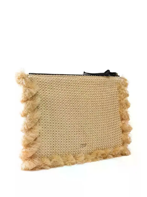 Pinko Small Raffia Clutch With Tassels And Logo - Neutrals