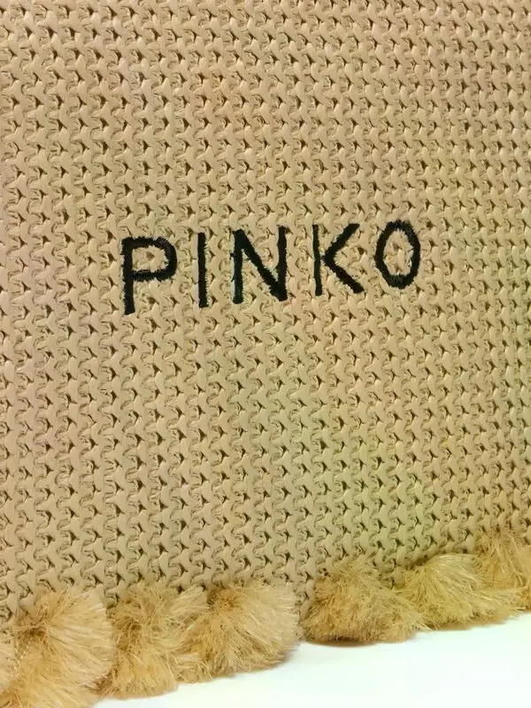 Pinko Small Raffia Clutch With Tassels And Logo - Neutrals